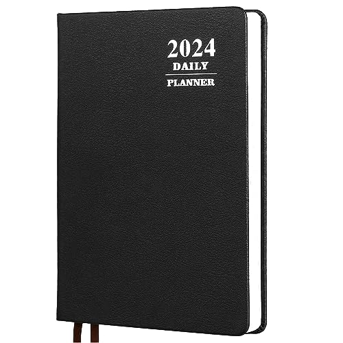 KESOTE 2024 Daily Hourly Planner - One Page a Day, 2024 Diary Planner 5.7 x 8.3" Hardcover Monthly Planner Agenda 12 Month, A5 College Notebook Planner, Black