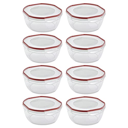 Sterilite Ultra Seal Multipurpose 4.7 Quart Plastic Food Storage Bowl Container with Latching Lid for Storing and Serving, Clear (8 Pack)