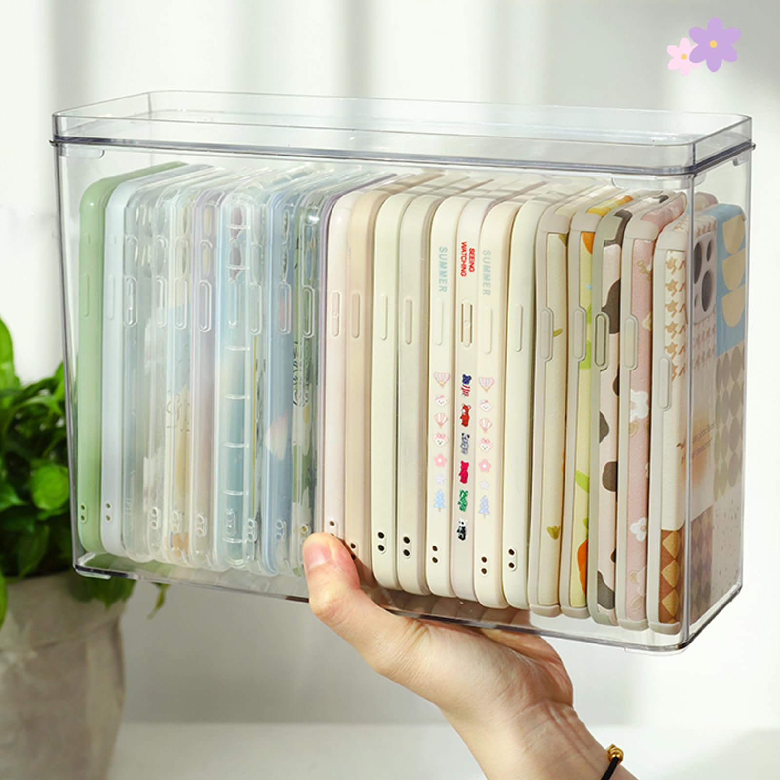Serlife Phone Case Storage Holder Acrylic TV Remote Control Media Mobile Phone Storage Organizer with Lid
