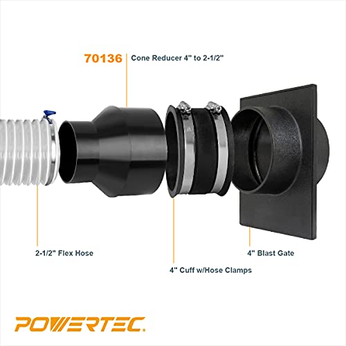 POWERTEC 70136-P2 4-Inch Hose to 2-1/2 Inch Hose Cone Reducer, 2 PK