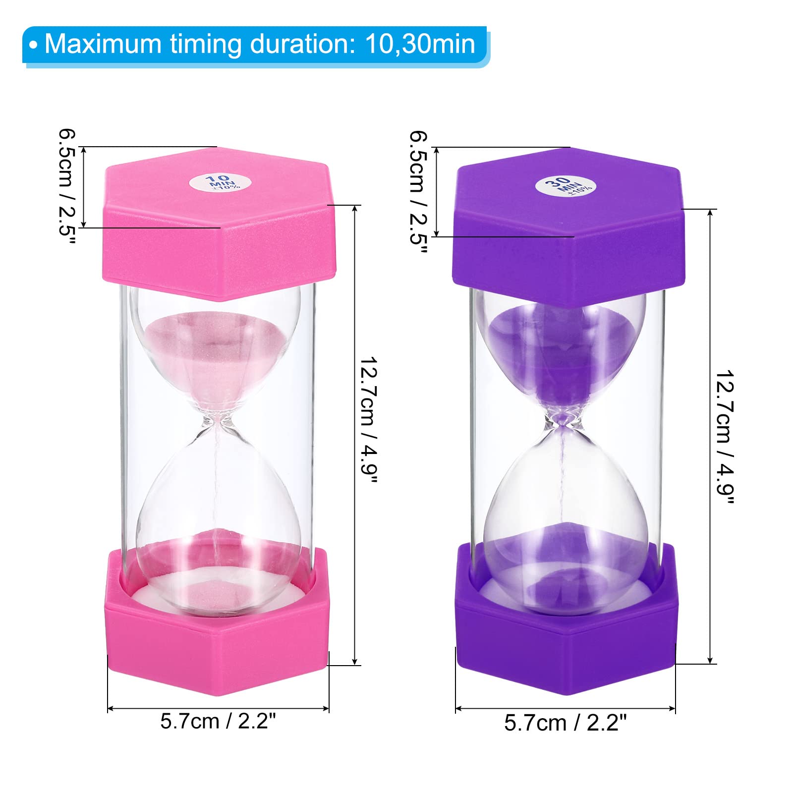 PATIKIL 10, 30 Minute Sand Timer, 2pcs Hexagon Small Sandy Clock with Plastic Cover, Count Down Sand Glass for Games, Kitchen, Party Favors DIY Decoration, Yellow, Orange