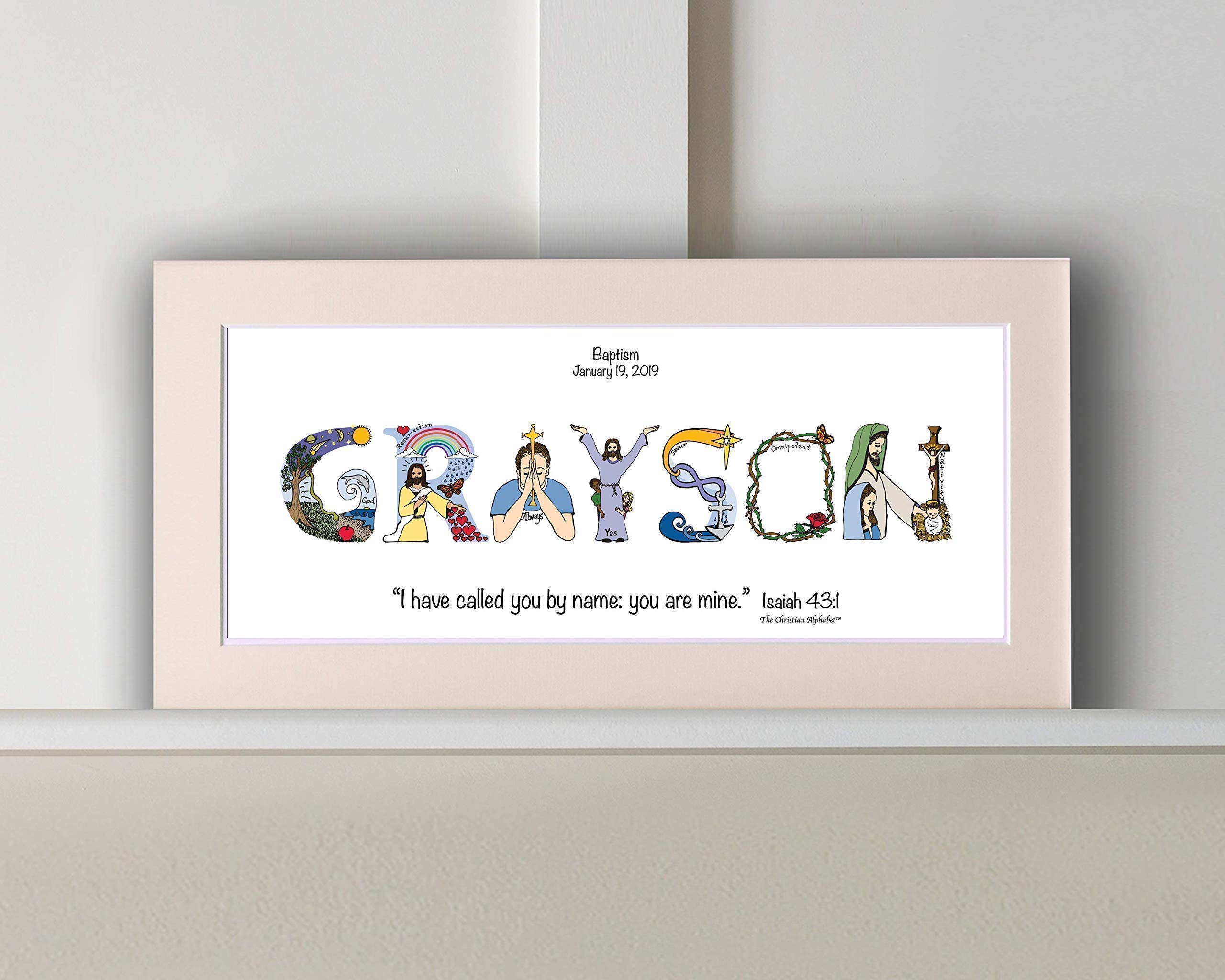 The Christian Alphabet Personalized Baptism gifts for boys 10x20 inches matted print optional frame custom baptism gift for baby boys
