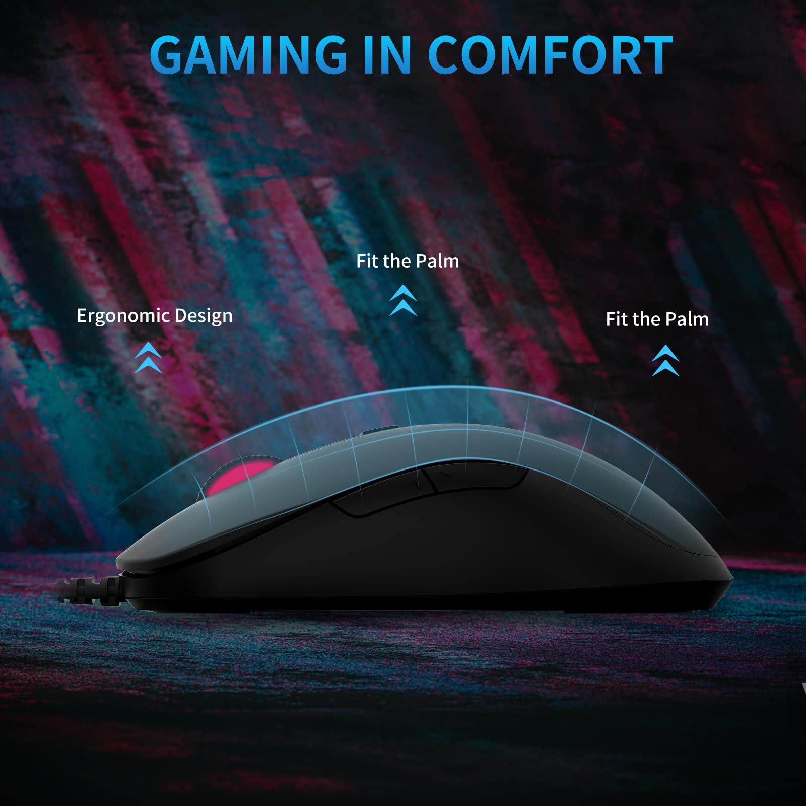 Rapoo Gaming Mouse Wired, V16RGB Computer PC Gaming Mice with RGB Lighting Modes up to 12800 DPI, Ergonomic, 6 Programmable Buttons, Plug & Play USB for Windows PC Mac Laptop Gamer