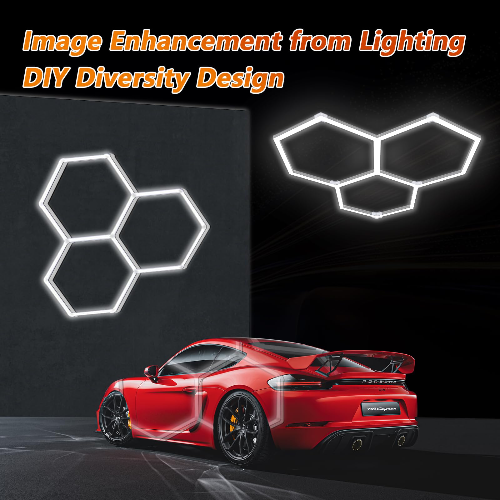 TOGJNDLL π΅ππ Hexagonal Garage Lights, Thickened Aluminum 3 Hexagonal Grid with Rectangular Frame, High Brightness 120W 14400LM 110V, for Garages, Shops, Basements, Car Beauty Shops, 3-Yr Warranty