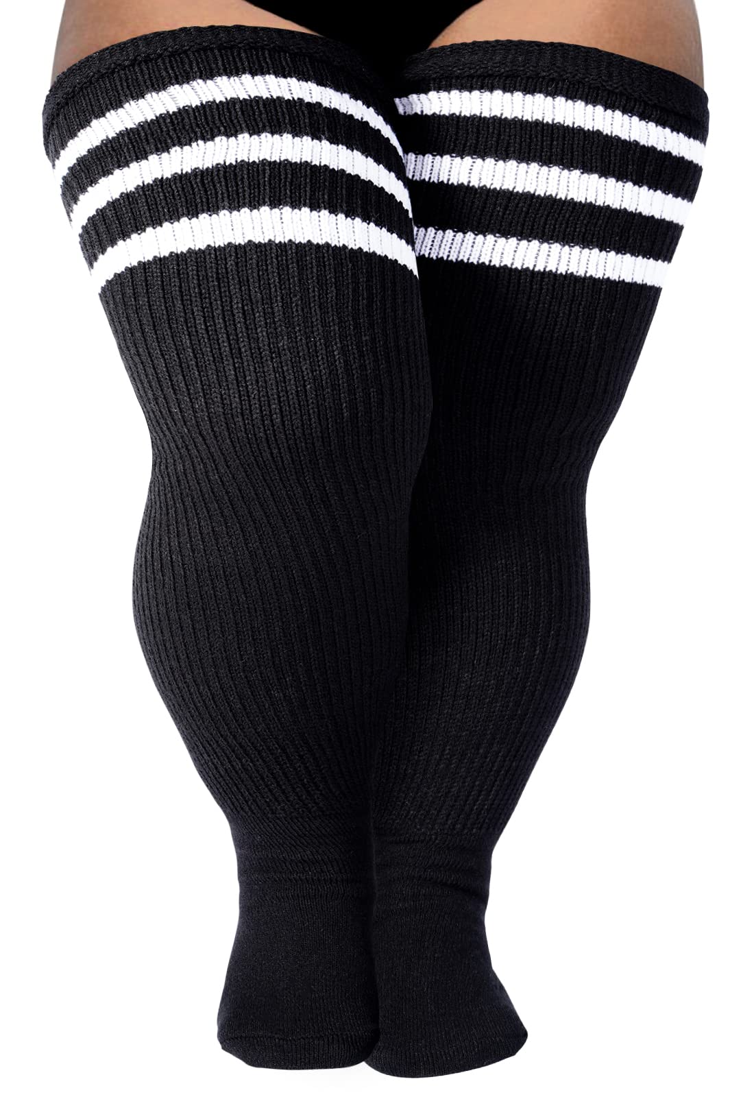 LOUSGUTA Plus Size Thigh High Socks for Thick Thighs- Extra Long Women Striped Cable Knitted Over Knee High Stockings Leg Warmer