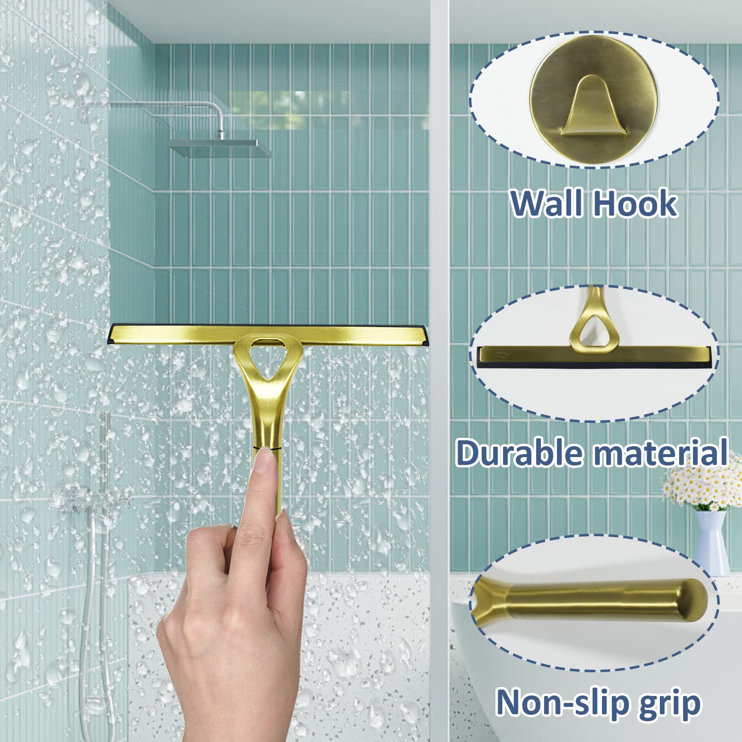 HomDSim Stainless Steel Shower Squeegees All-Purpose Mirror/Window/Glass Wiper Scraper Golden Shower Squeegee