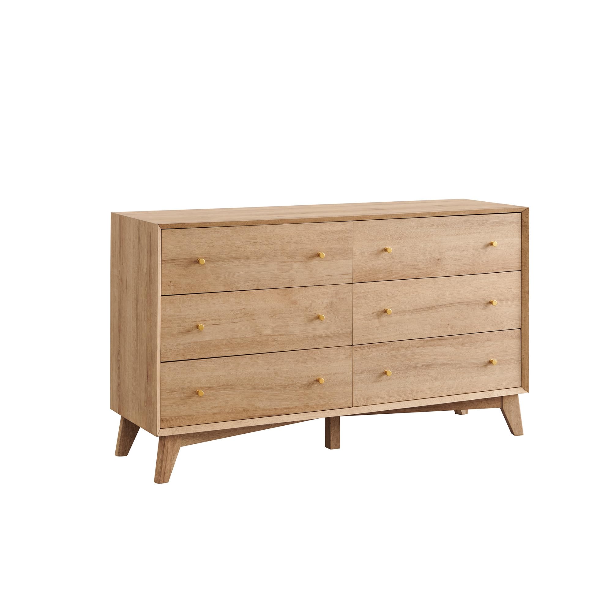T4TREAM Beveled 6 Drawer Dresser, Natural Oak