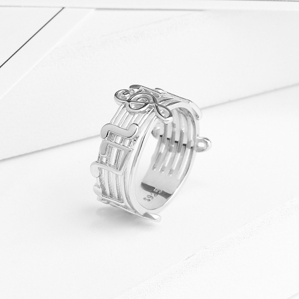 JAJAFOOK Sterling Silver Women's Music Note Song Ring 925 Sterling Silver Band Sizes 6 7 8