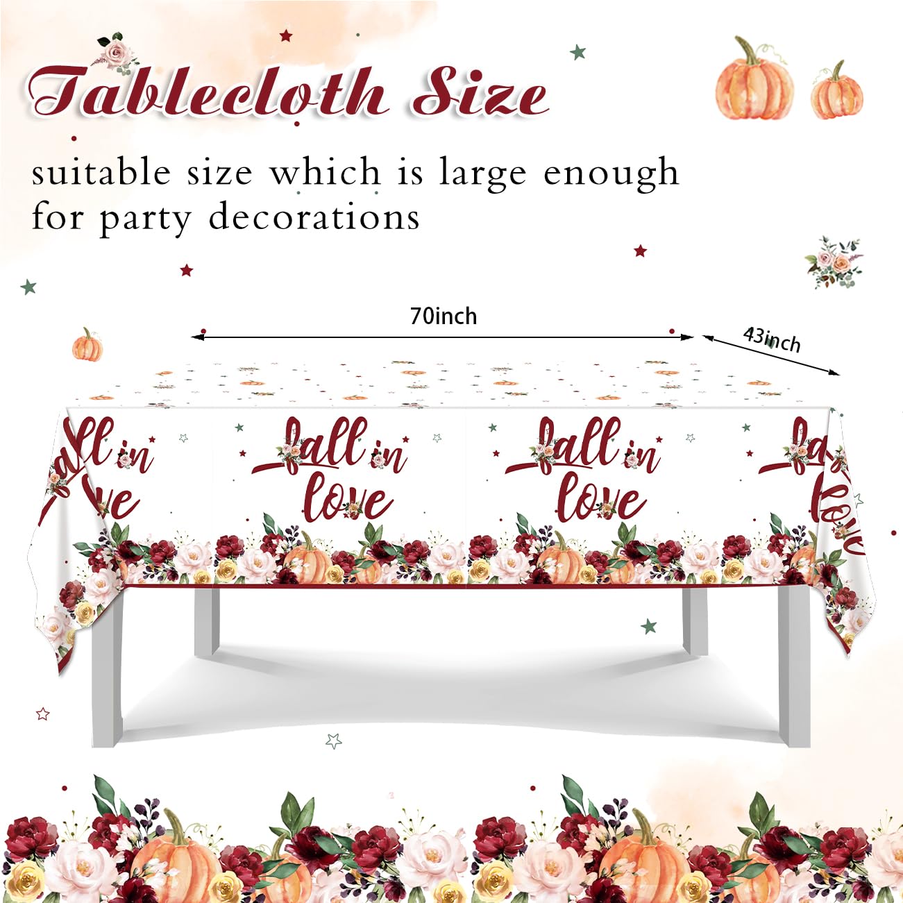 Zhynice Fall in Love Bridal Shower Decorations 121 Pcs Fall Wedding Disposable Dinnerware Autumn Floral Pumpkin Plates and Napkins Cups Tablecloth for Fall Theme Wedding Engagement Supplies 30 Guest