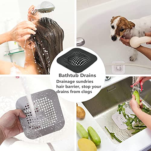 Shower Hair Drain Catcher, 4 PCS Raised Square Shower Drain Covers with Suction Cup, Silicone Drain Hair Catcher Hair Stopper Drain Cover for Bathroom Bathtub Kitchen (Multicolor)