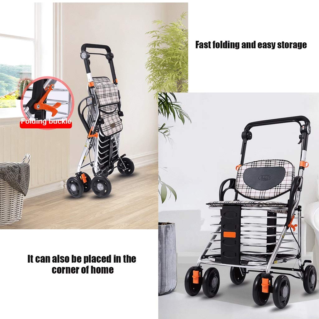 Rollator Walker 4 Wheels Walking, Folding Mobility Walking Aid, Height Adjustable Seat and Underside Shopping Basket Elderly Walker Elderly Walker,Bearing 100kg/220lbs