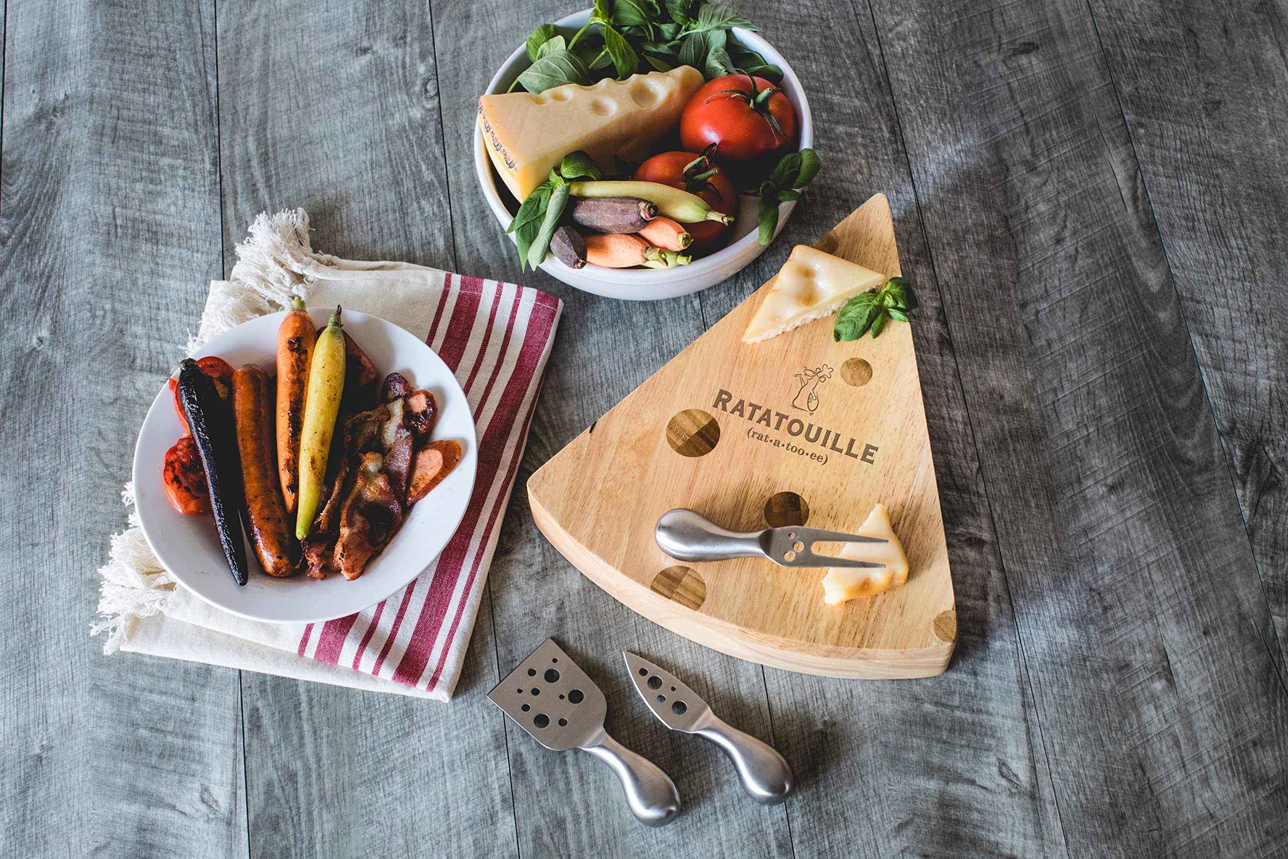 PICNIC TIME Disney Pixar Ratatouille Swiss Cheese Board & Knife Set, Charcuterie Board, Serving Platter, (Parawood)