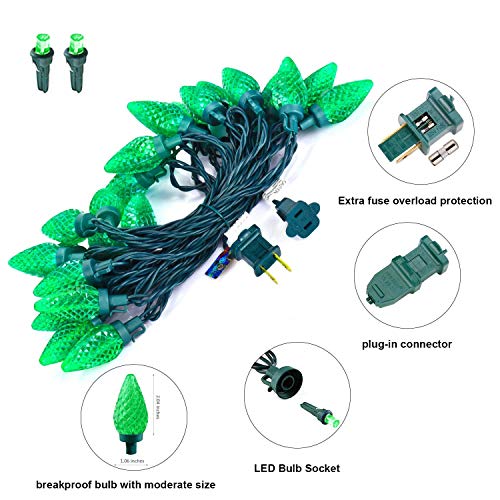 Silvom Green Christmas Lights, 25 LED Festive Lights, 16ft Faceted C9 String Lights, 120V UL Certified Indoor & Outdoor String Lights for Easter, Tree, Garden, Party, Patio, Fence, Holiday Decoration