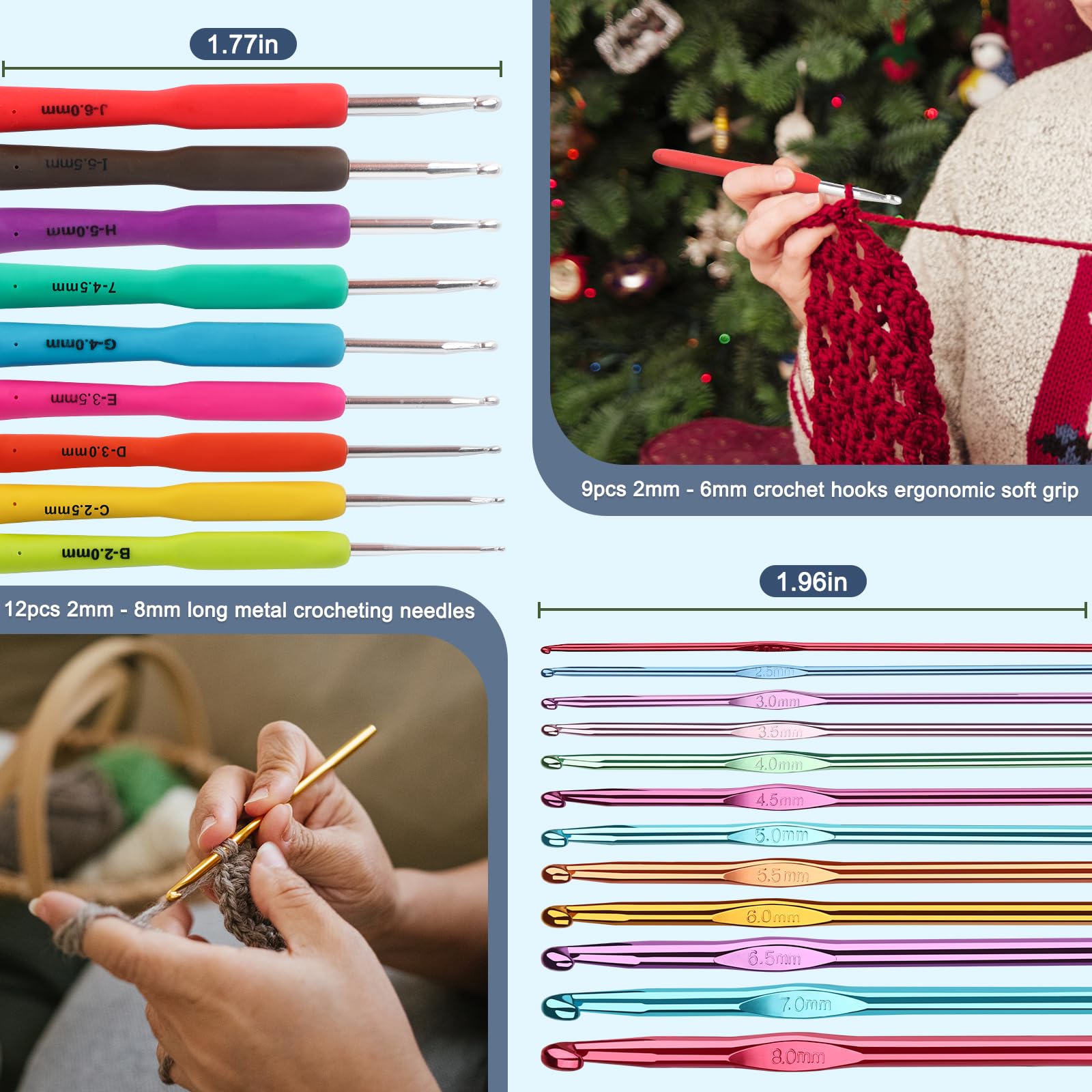 Katech Crochet Hooks with 5 pcs Random Colors Yarn Skeins for Crochet and Knitting, 95 Pieces Crochet Yarn Kits Ergonomic Crochet Needle DIY Yarn Weaving Tool for Beginners and Crochet Lovers (Pink)