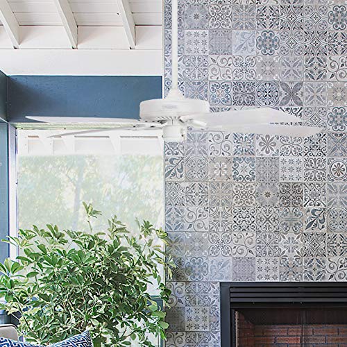 Honeywell Ceiling Fans Belmar, 52 Inch Traditional Indoor Outdoor LED Ceiling Fan with No Light, Pull Chain, Three Mounting Options, ETL Wet Rated, Reversible Motor - 50198-01 (White)