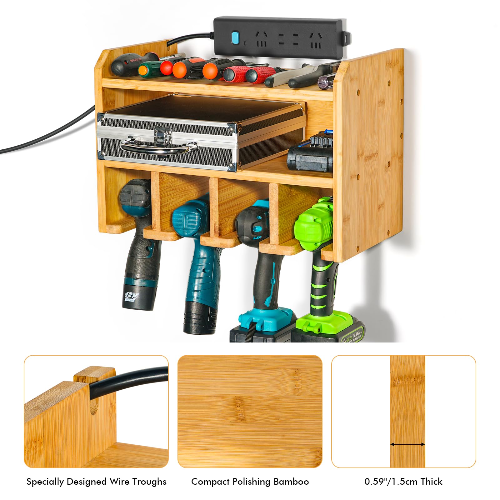 XCSOURCE Power Tool Storage Organizer Drill Charging Station Drill Holder Wall Mounted Power Drill Storage Rack Screwdriver Cordless Drill Organizer - 4 Slots