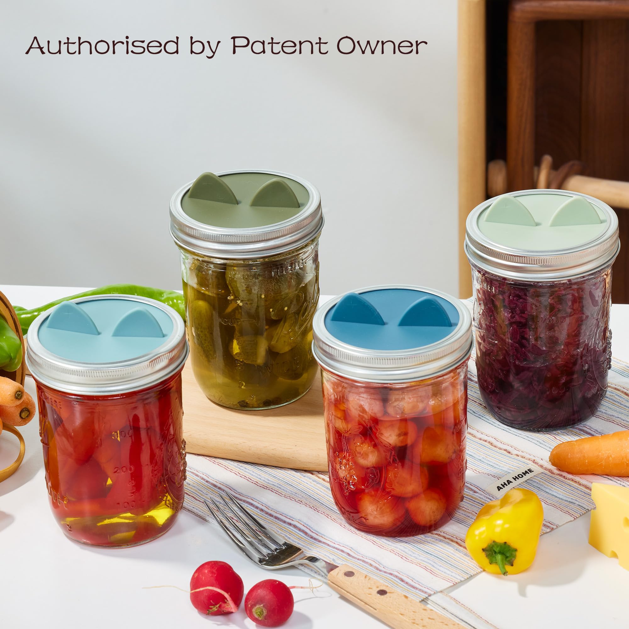 Wingcases Fermentation Lids Silicone Waterless Airlock, Suitable for Wide Mouth Mason Jars - For Making Pickled and Fermented Probiotic Foods, 4 Pack, Morandi Colors
