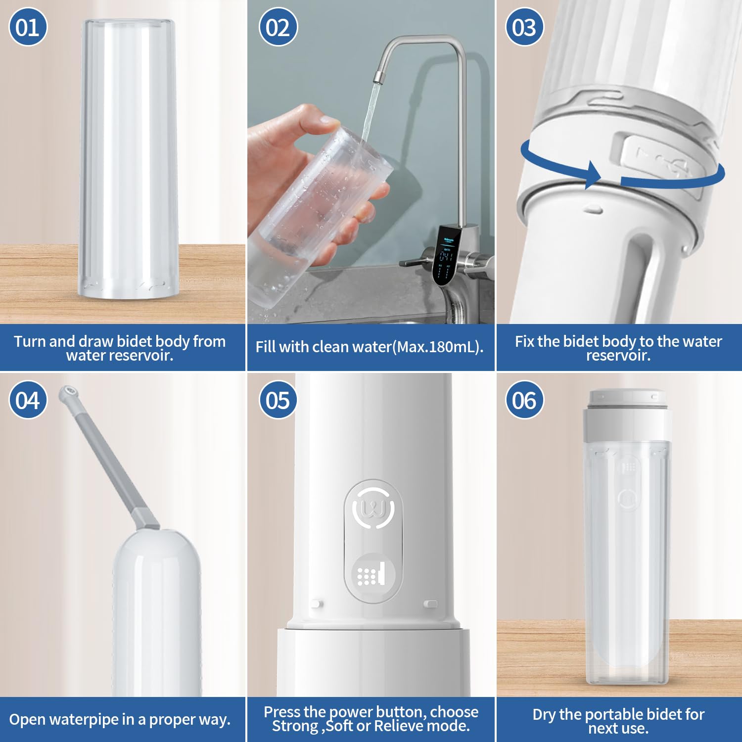 Travel Bidet Bottle, Portable Bidet Sprayer, Handheld Bidet Electric Bidet Rechargeable, Level 3 Mode for Personal Cleaning, Indispensable for Postpartum | Infant | Hemmoroid Care White