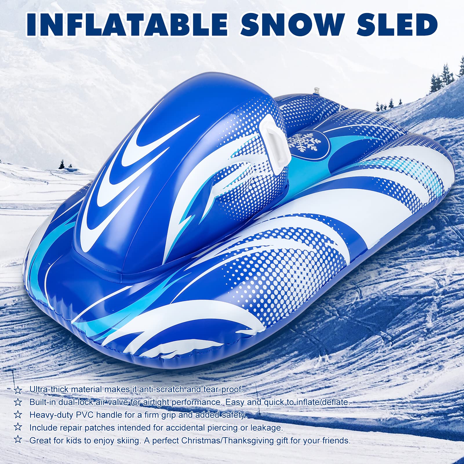 LIOOBO Ski Car Ski Inflatable Mat with Handle Anti- ski Slide for Kids Adults with Heavy Duty Handles (Blue)