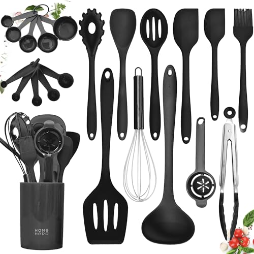 Home Hero Silicone Kitchen Utensils Set - Cooking Utensils Set - Silicone Cooking Utensils Set - Silicone Utensil Set - Silicone Utensils For Cooking Kitchen Utensil Set (44 Pcs - Black)