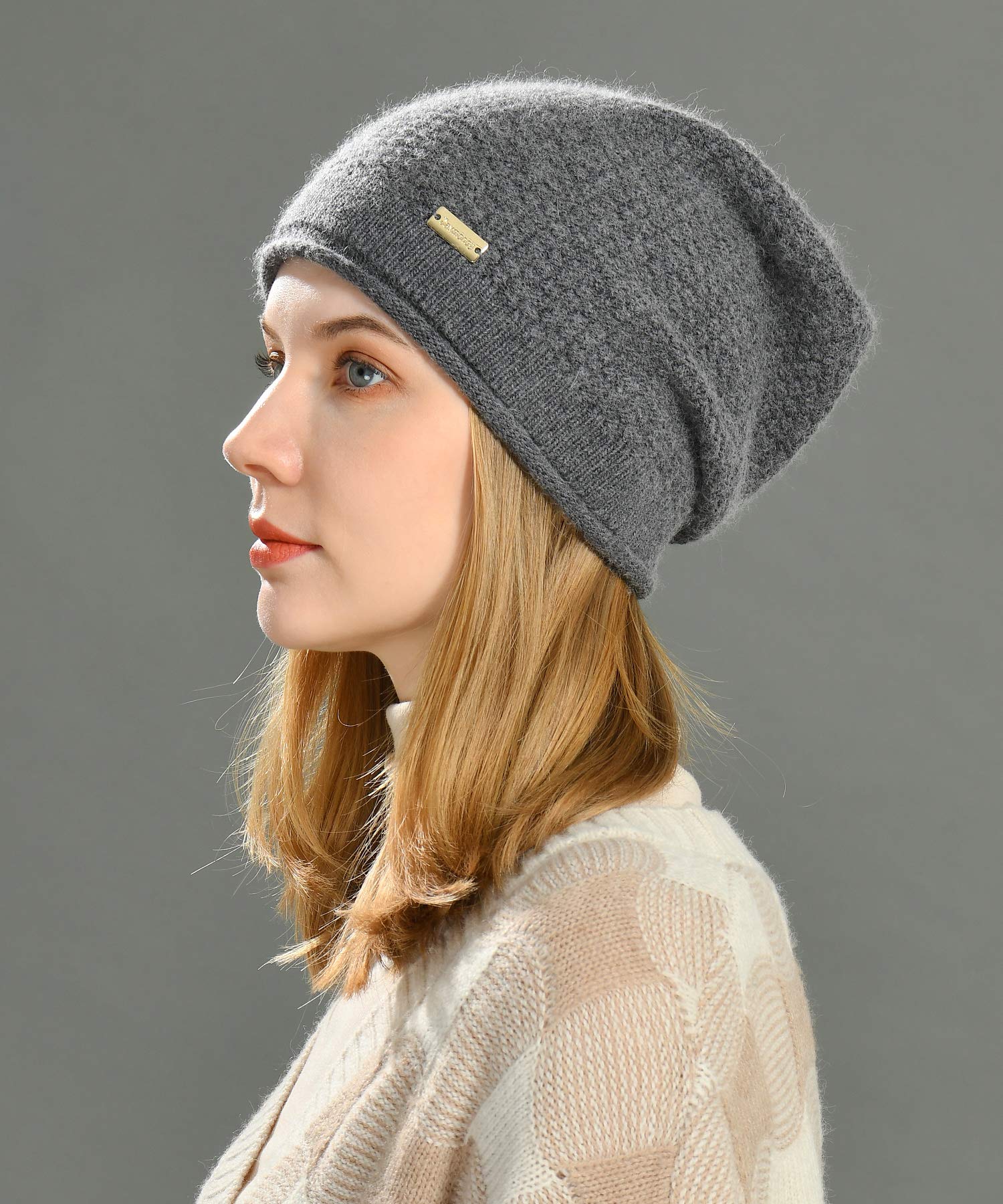 jaxmonoy Slouchy Beanies for Women Winter Soft Warm Cashmere Hat Skull Cap Ladies Knit Wool Beanie hat for Women - Dark Grey
