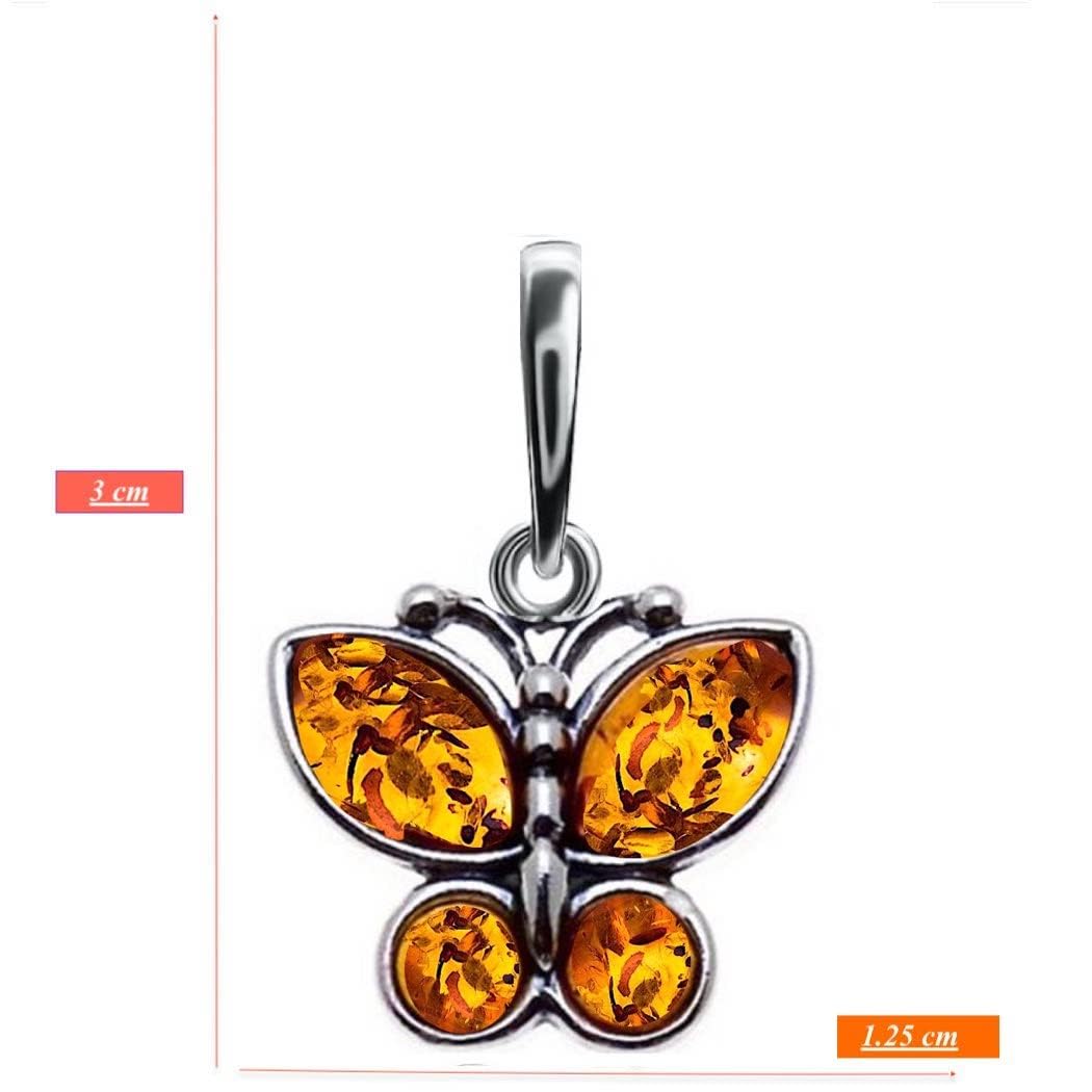 Ian and Valeri Co Amber Sterling Silver Butterfly Pendant Necklace 18 Inches