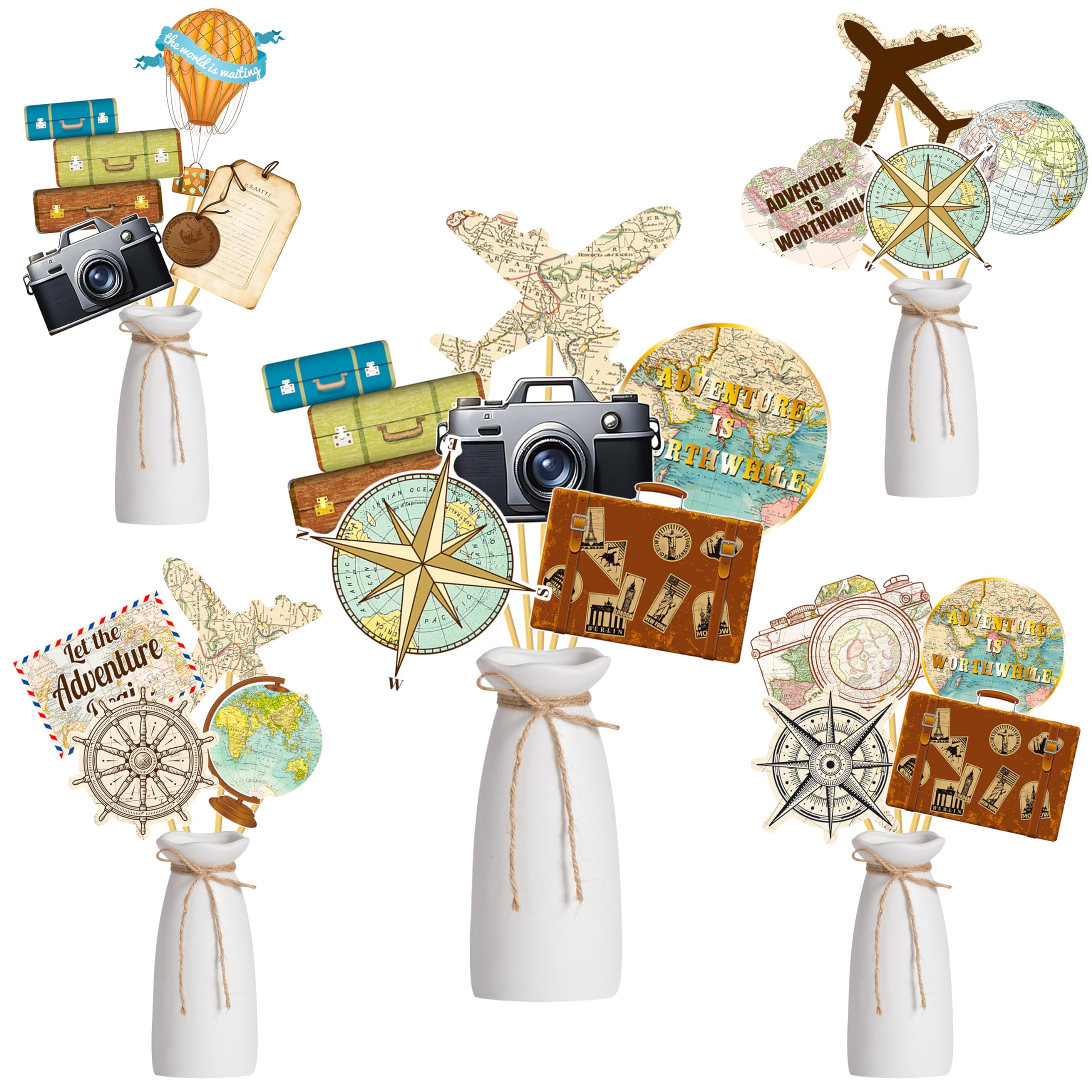Travel Themed Party Decorations 32pcs Vintage Bon Voyage Party Centerpiece Sticks Going Away Farewell Party Decorations for Let The Adventure Begin Party Graduation Retirement Party Supplies