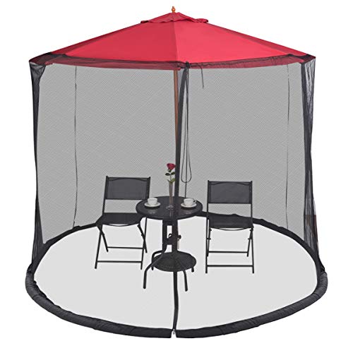 Tangkula 9/10FT Patio Umbrella Screen, with Zipper Door and Polyester Mesh Netting, Height and Diameter Adjustable, Suitable for Outdoor Patio Camping Umbrella