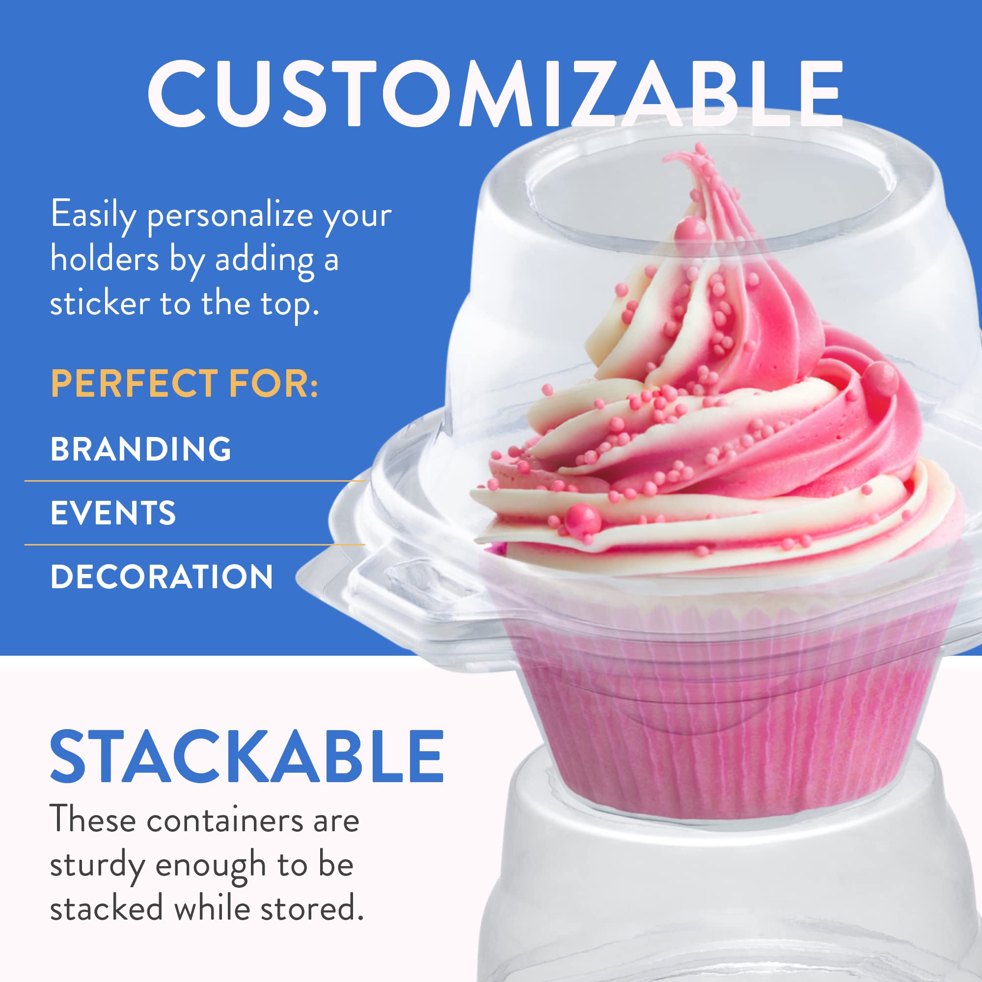 Individual Cupcake Containers (25 Pack) | Clear Plastic Disposable Cupcake Boxes / Holders | Single Cupcake Holder with Dome Lid Bulk | Plastic Cupcake Muffin Container Carrier Boxes to Go