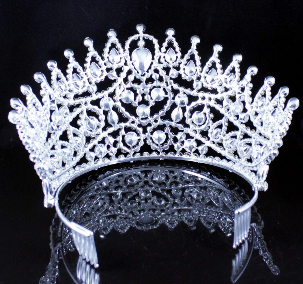 Janefashions Sexy Beauty Queen Clear White Austrian Rhinestone Crystal Large Tiara Crown Hair Combs Jewelry Headpiece Pageant T2178 (Silver With Combs)