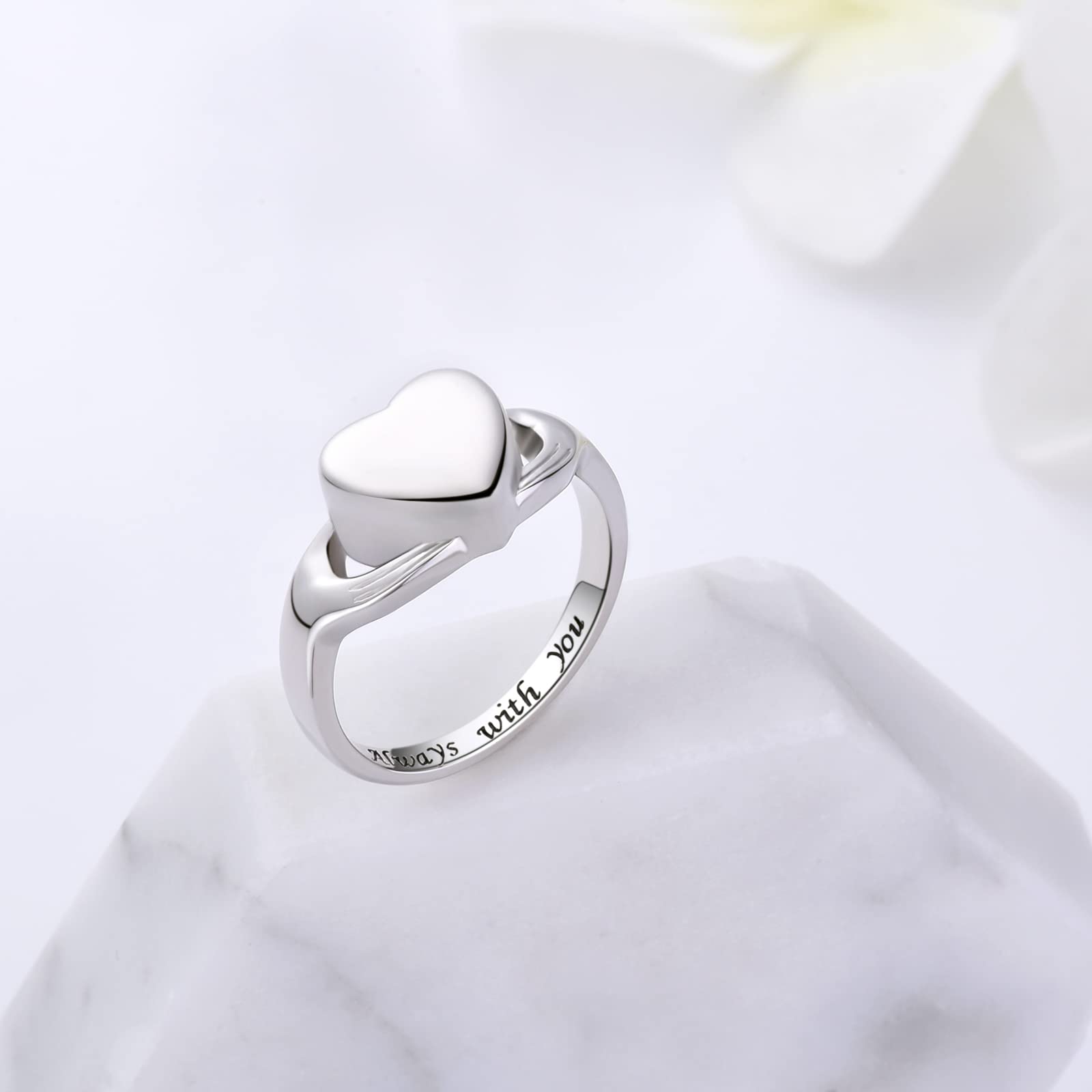 LOVECHO Hold Loved Ones Cremation Urn Ring 925 Sterling Silver Always with you Hug Heart Urn Ring for Ashes for Women(6)