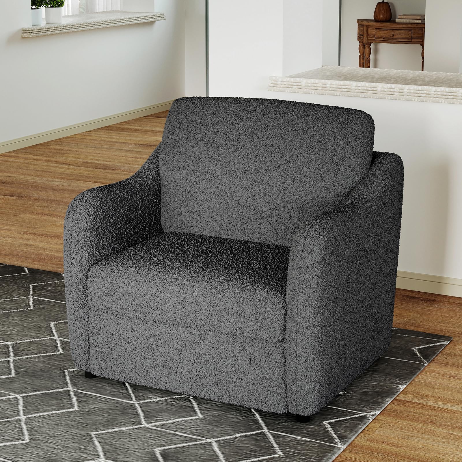 VanAcc Modern Sofa, 3 Seater Sofa with Curved Armrest, Extra Deep Sofa with Bridgewater Style, Comfy Sofa Couch for Living Room, Boucle Grey Couch