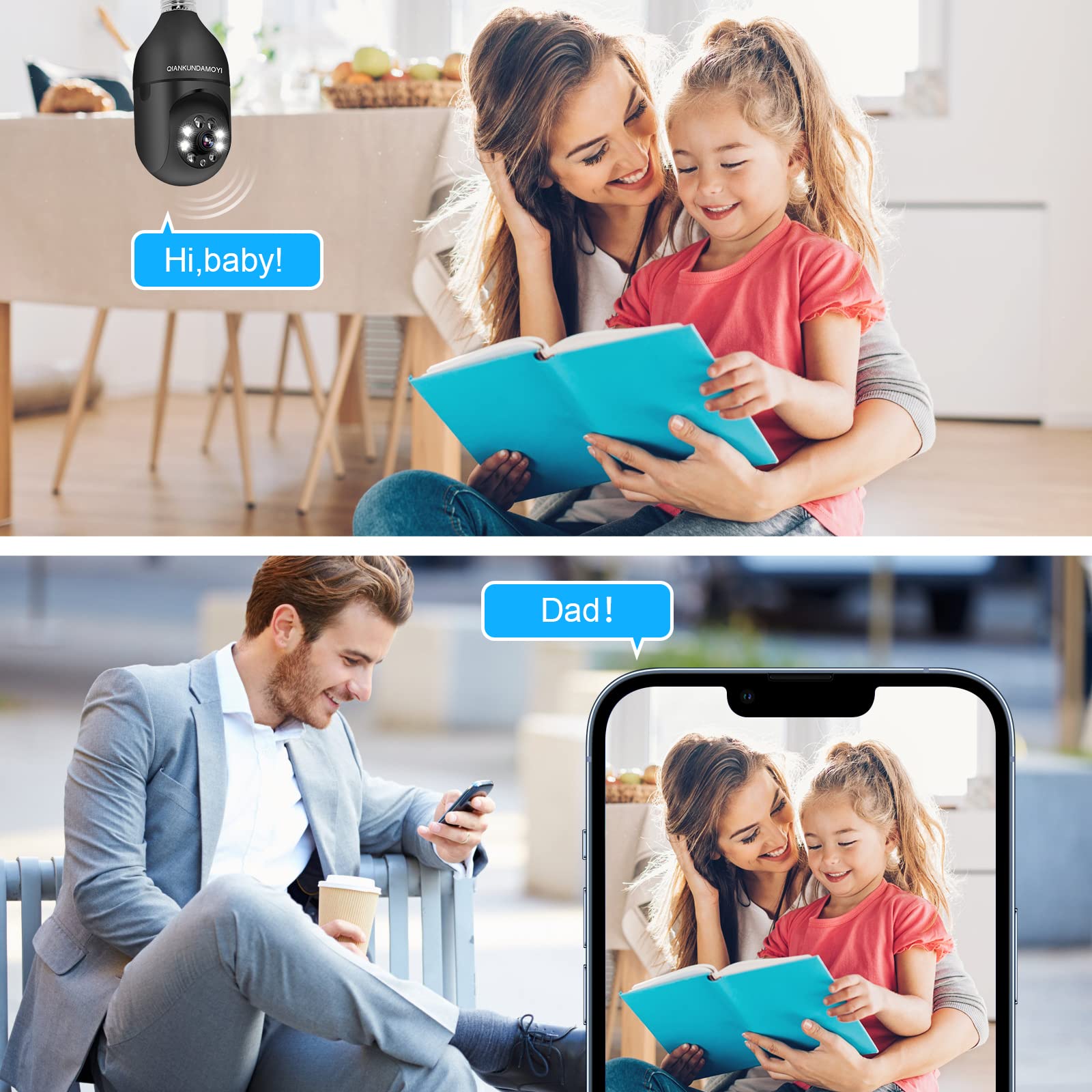 QIANKUNDAMOYI Light Bulb Security Camera 5G Light Socket 1080P 360 Night Vision Motion Detection Surveillance Cameras for Front Door Outdoor