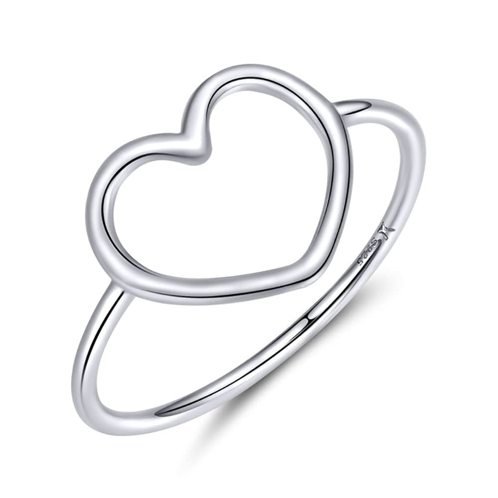 LOVECOM 925 Sterling Silver Heart Ring, Simple Minimalist Love Heart Rings For Women Finger Stacking Ring Wedding Band Engagement Statement Promise Ring Jewelry Gift