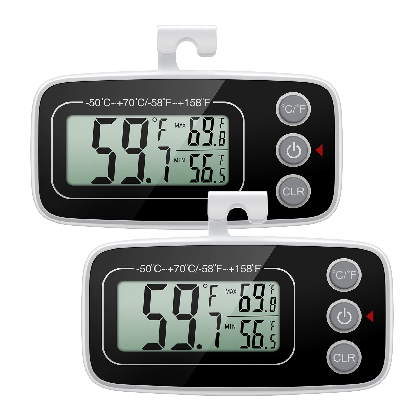 ORIA Refrigerator Thermometer, Digital Freezer Fridge with Thermometer Max and Min Display for Room, Refrigerator, Kitchen, Large LCD Display, 2 Pack, Black