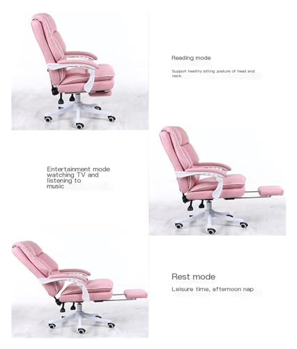Home Office Desk Chairs, Ergonomic Office Chair, Comfortable Swivel-Lifting Leather Office Chair with Footrest and 150° Adjustable Backrest (Color : White, Size : Without Pedals)