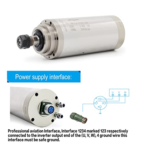 RATTMMOTOR CNC Spindle Motor, 3KW Water Cooled Spindle Motor 220V 12A ER20 Spindle 4-Bearings 100mm Spindle Motor 400HZ 3-Phase for CNC Router Engraving Milling Machine