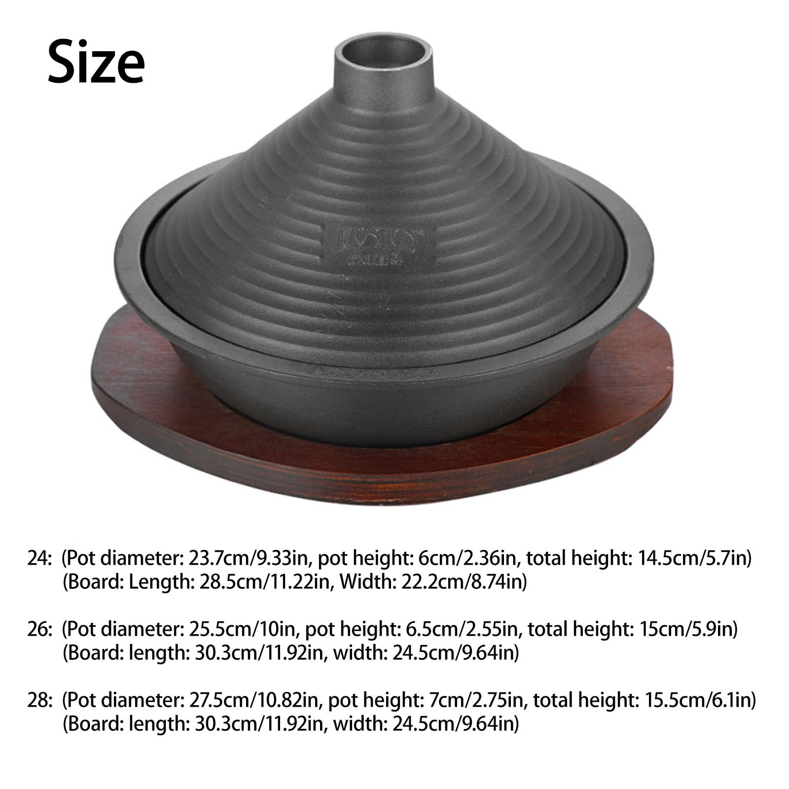 SXYAO Cast Iron Tajine Pot Moroccan with Tray, Non-Stick Seafood Pot with Tapered Lid Compatible with Induction Cooker Gas Kitchen Essentials(Size:26), Black