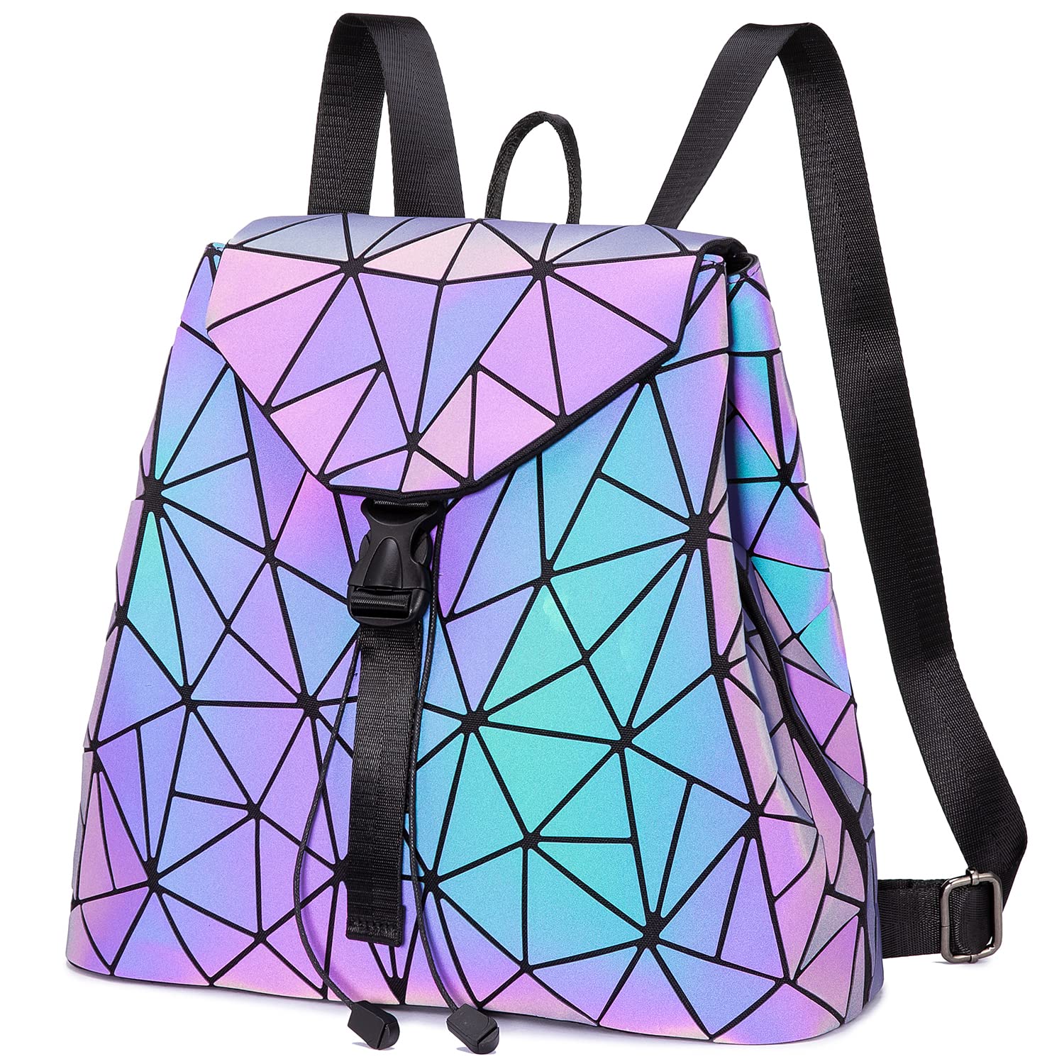 LOVEVOOK Geometric Luminous Backpack for Women Holographic Reflective Purses Crossbody Bag Wallet