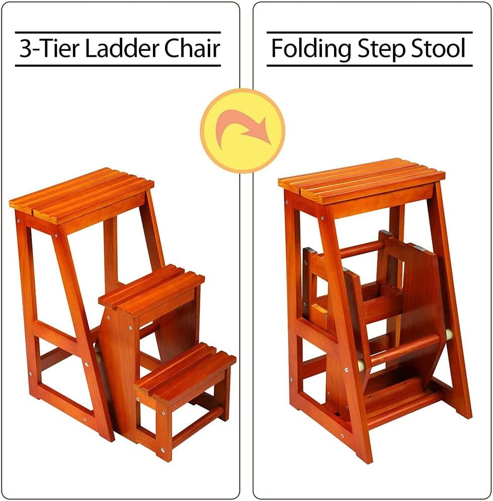Indoor Climbing Stool,Step Ladder Home Step Stools Stairway Chair Step Stool Small Foot Stools Seats Wooden Ladder Staircase Multifunctional Folding Portable Household Closet Step