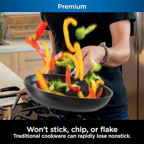 Ninja C39600 Foodi NeverStick Premium Hard-Anodized 13-Piece Cookware Set, Guaranteed to Never Stick, Nonstick, Durable, Oven Safe to 500°F, Grey