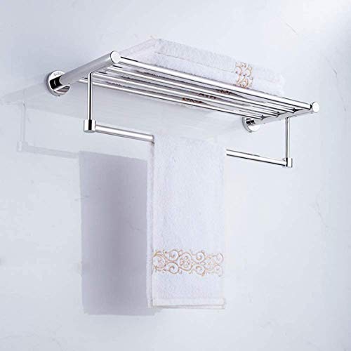 Towel Rack,Shelf Chrome Bath Towel Rail Perforated Towel Holder Simple Double-Layer Bathroom Rack Wall Mounted Towel Holder in Bathroom or Kitchen/70Cm