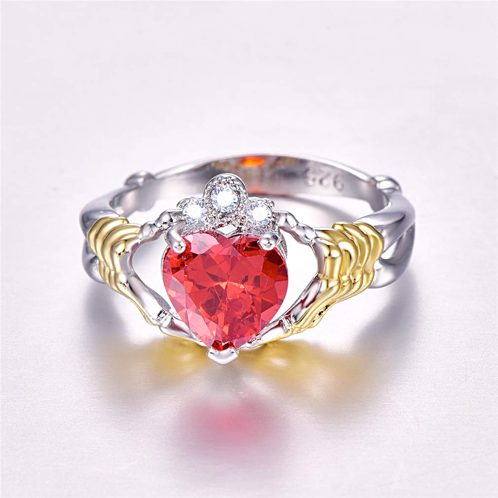 Honghu Heart Cut Garnet Rainbow Topaz 925 Sterling Silver Ring Women Engagement Statement Red #9