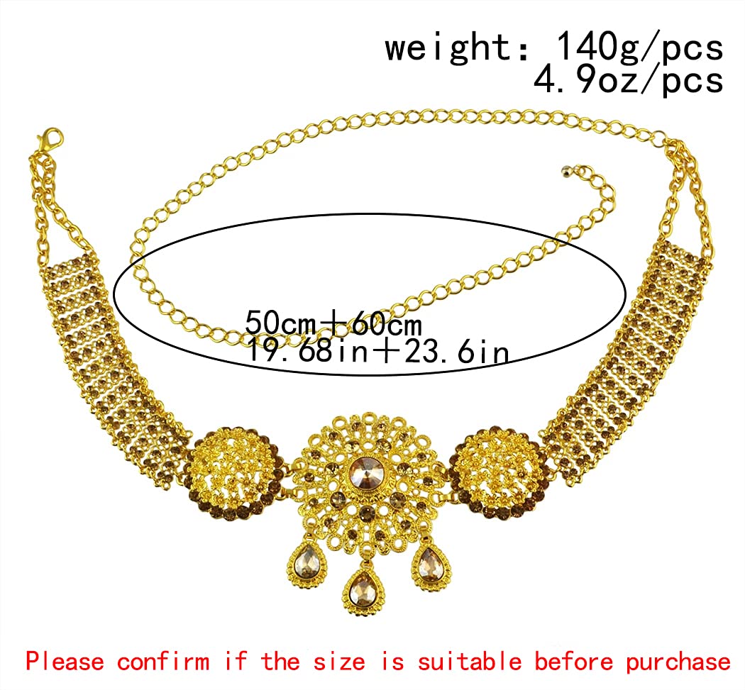 Indian Style 14K Gold Plated Metal Crystal Flower Turquoise Belly Chains Dancing Summer Beach Sexy Body Jewelry (D)