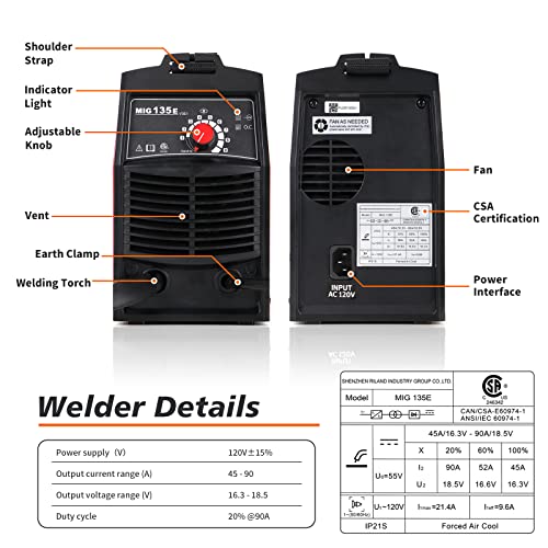 OPTICO MIG 135E Welder Machine, 110/120V IGBT Welding Machine, Gasless Flux Cored Welder, Automatic Wire Feed Welder with 40-100A for Beginner, DIY Home Portable Welding Machine Kit with Mask