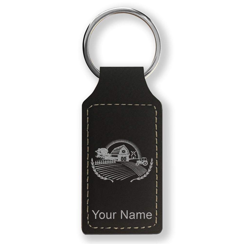 LaserGram Rectangle Keychain, Farm, Personalized Engraving Included (Black with Silver)