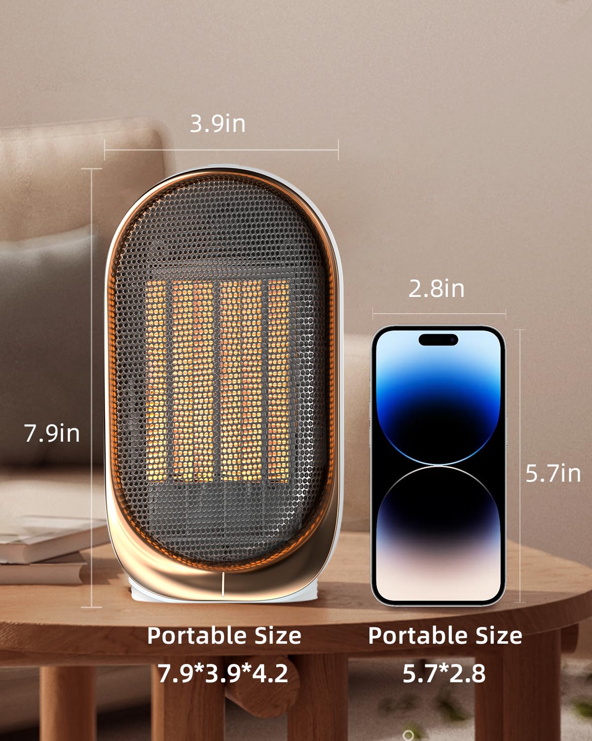 QQT Space Heater,1500W Mini Energy Efficient Space Heaters for Indoor Use,3-Speed Portable Heater Fan for Office with Adjustable,Triple Protection,Suitable for Bedroom, Office and Indoor Use(White)