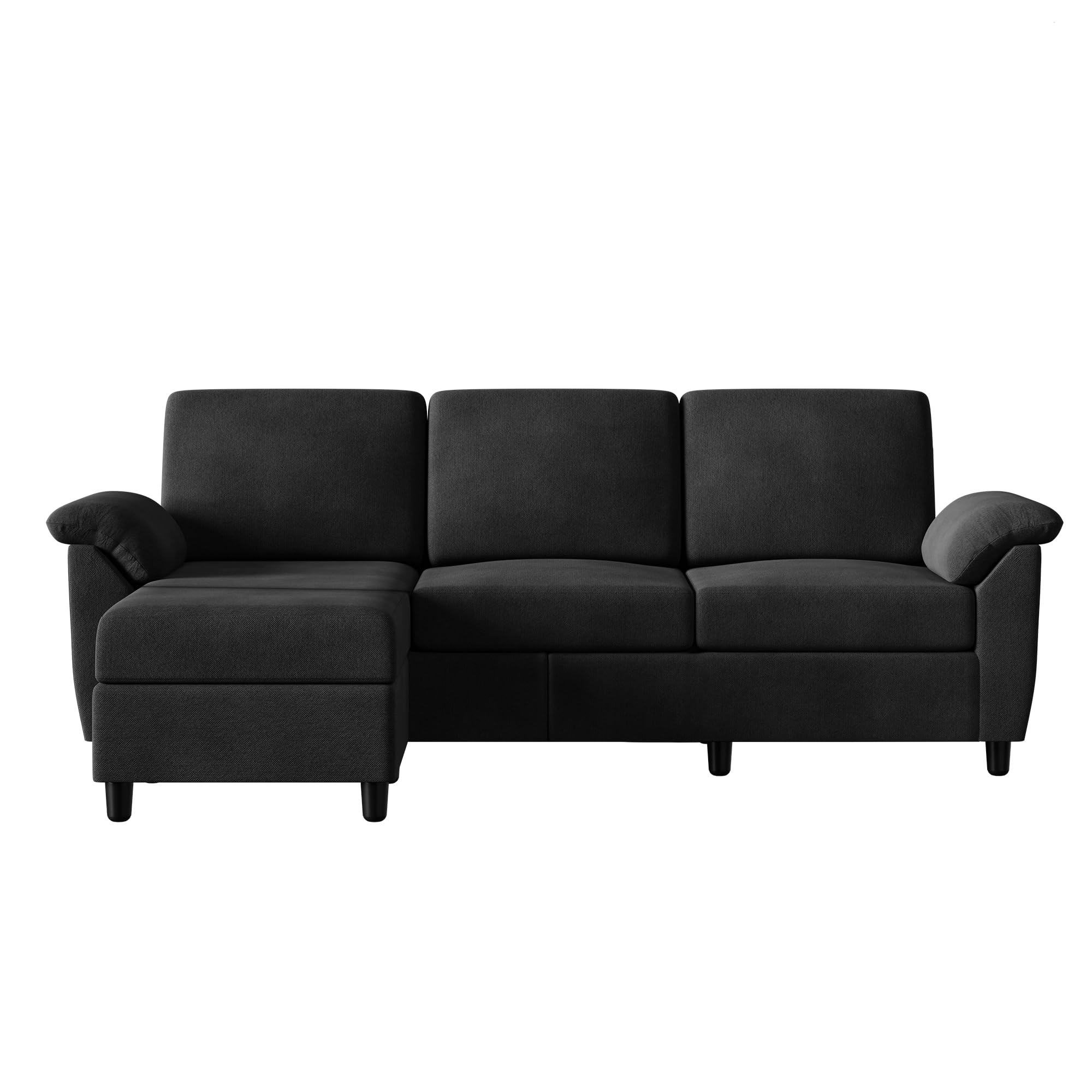Vongrasig 79" Convertible Sectional Couch, 3 Seat L Shaped Sofa with Removable Pillows Linen Fabric Small Couch Mid Century for Living Room, Apartment and Office (Black)