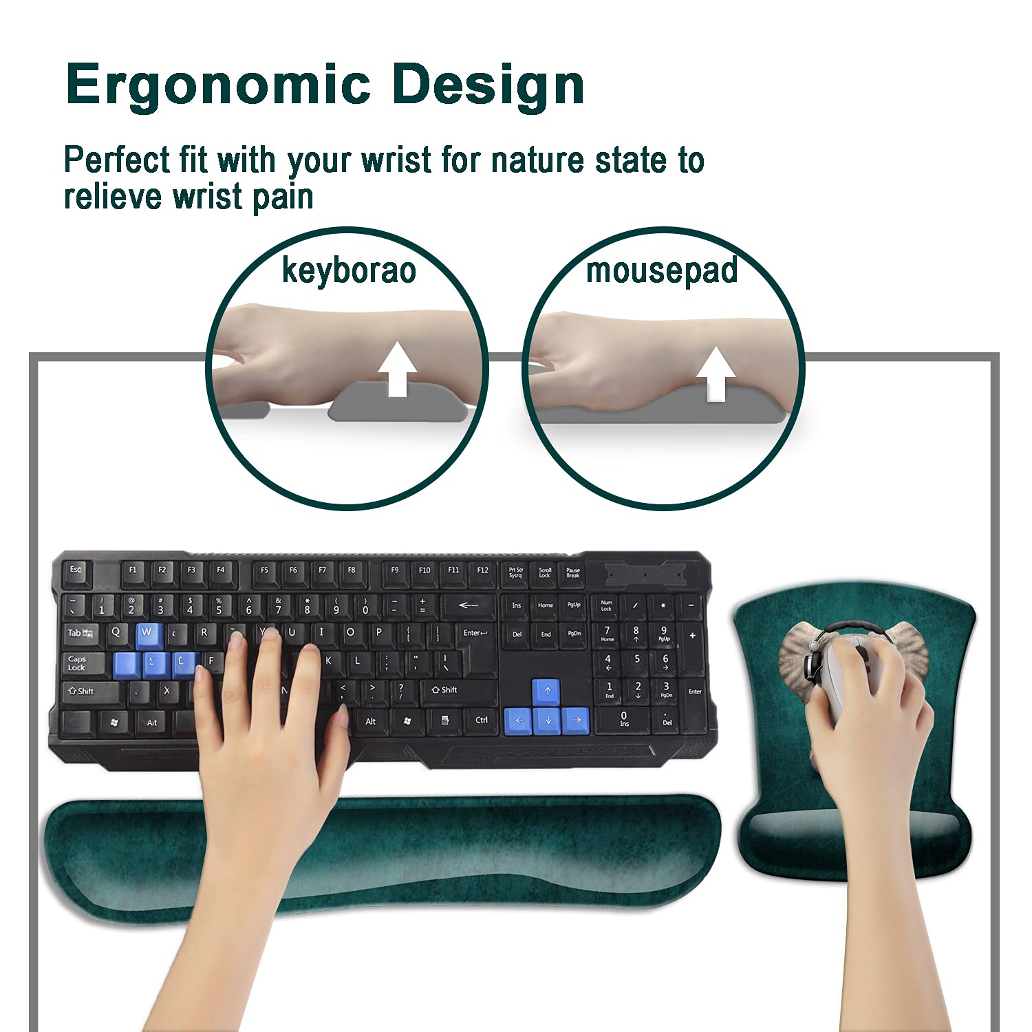 Keyboard Wrist Rest Pad and Mouse Wrist Rest Support, Comfort Wrist Rest Pad with Non-Slip Rubber Base & Memory Foam Support for Working Gaming Fatigue Pain Relief Adorable Elephant
