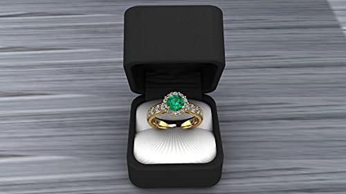 LMDPRAJAPATIS 7 mm Round Certified Green Emerald Gemstone 925 Sterling Silver Women's Ring/Wedding Engagement Ring Size 4.5 Color - Yellwo Gold Model No.02